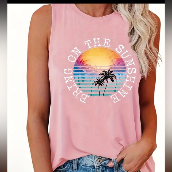 Tops | Coconut Tree And Letter Tank Top | Poshmark